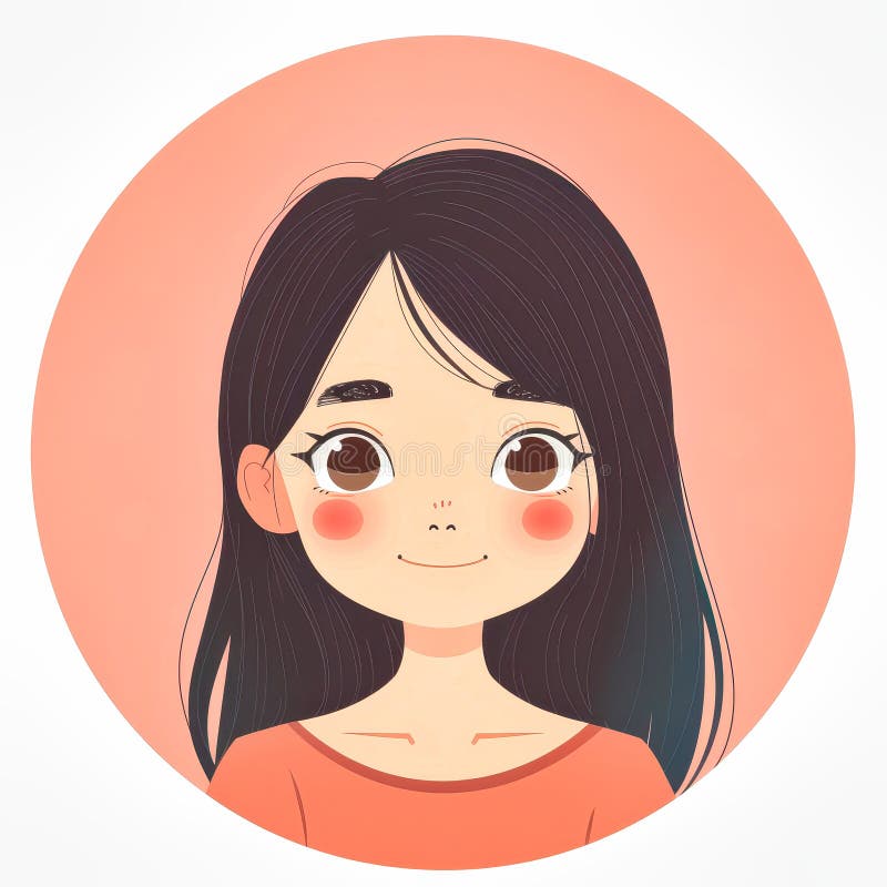 A Digital Portrait Of A Smiling Young Woman With Long Black Hair Stock