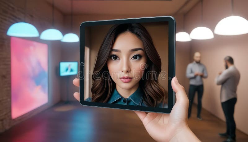 Digital Portrait of a Woman Displayed on a Tablet Stock Illustration ...