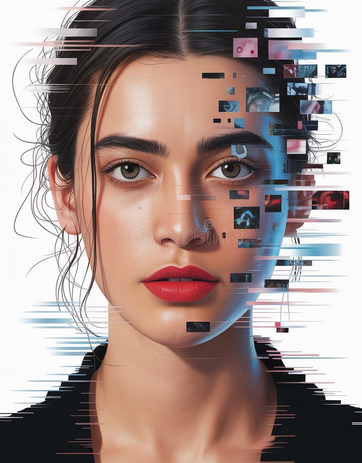 Digital Portrait of a Woman with Pixel Effect, Technology Concept Stock ...