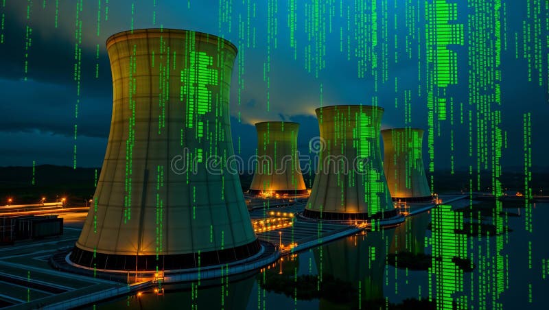 Digital Code Lights Nuclear Towers, Generative Ai Stock Illustration ...