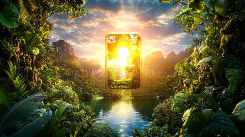 Digital Power Switch Surrounded by Lush Greenery and Mountains ...