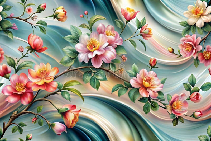 Digital Print Flower Branch Sharp Design Floral Allover Pattern Blur ...