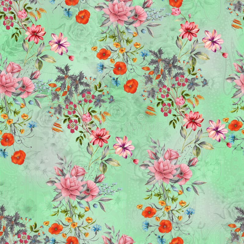 Digital Print Flower Pattern Design Stock Illustration - Illustration ...