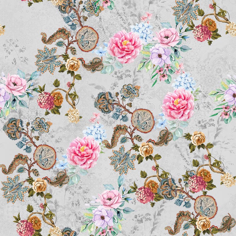 Digital Print Flower Pattern Design Stock Illustration - Illustration ...