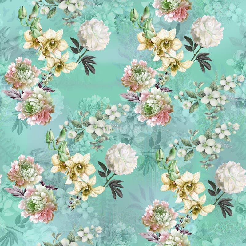 Digital Print Flower Pattern Design Stock Illustration - Illustration of digital, allover: 174831874