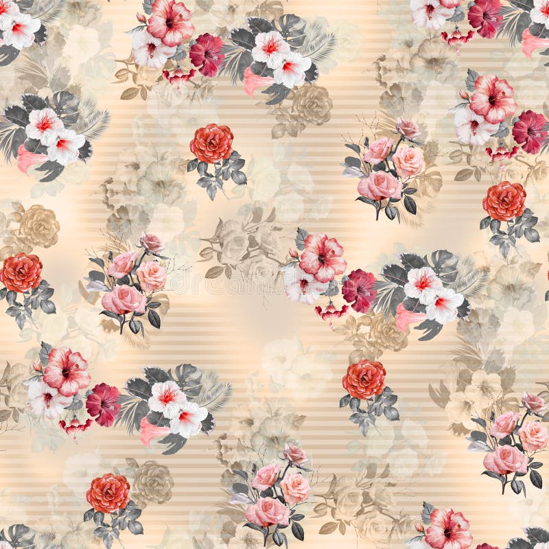 Digital Print Flower Pattern Design Stock Illustration - Illustration ...