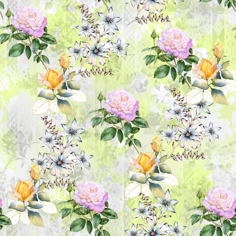 Digital Print Flower Pattern Design Stock Illustration - Illustration ...