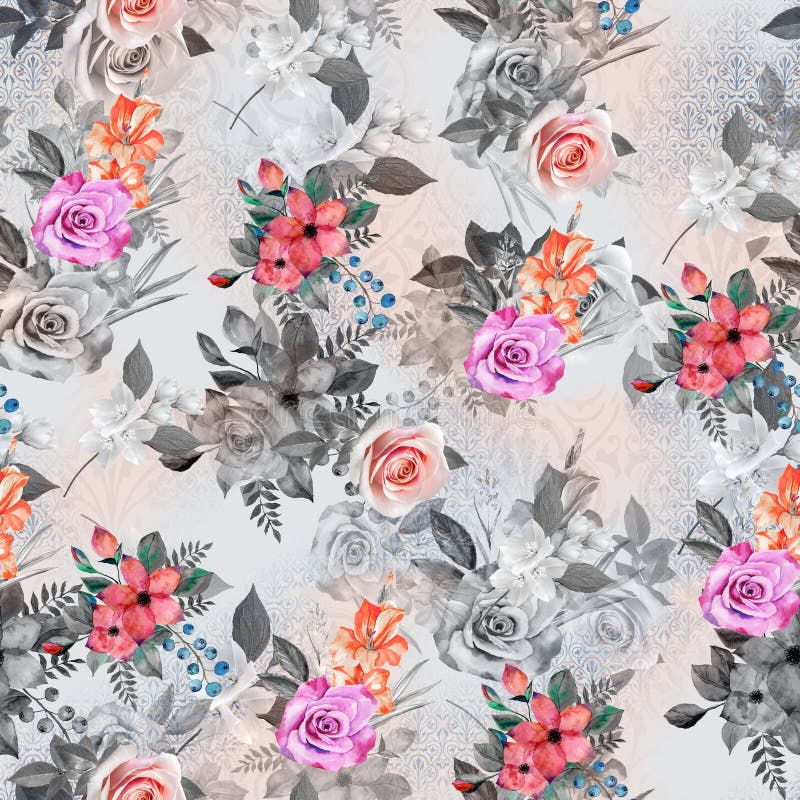 Digital Print Flower Pattern Design Stock Illustration - Illustration ...