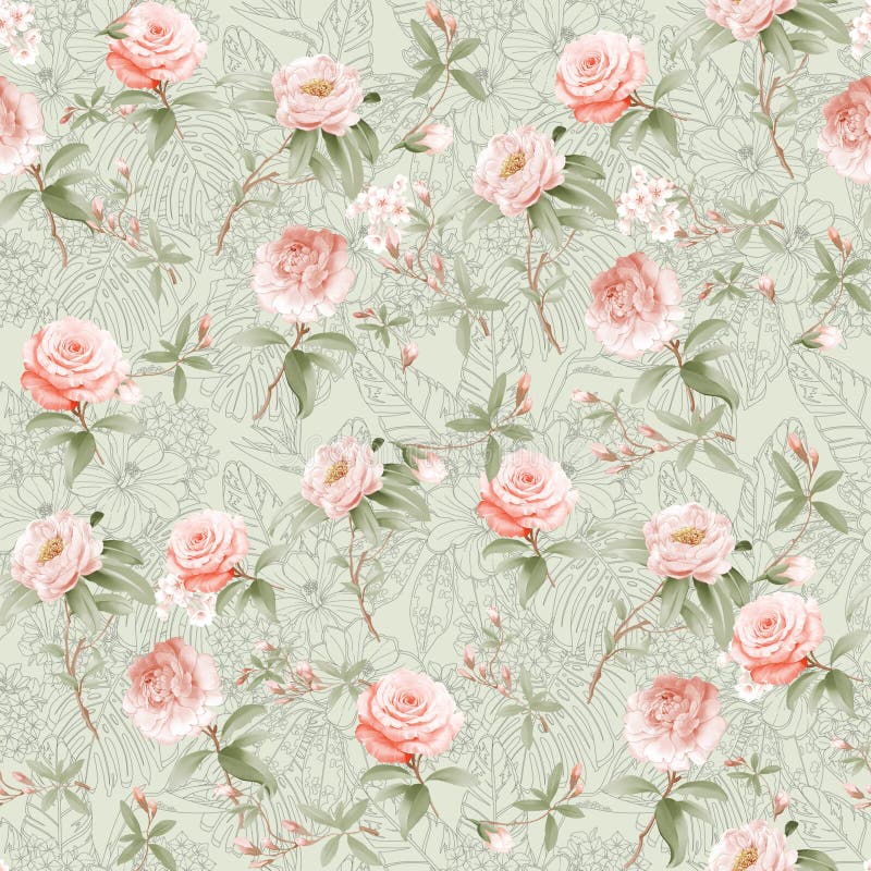 Digital Print Flower Pattern Design Stock Illustration - Illustration ...