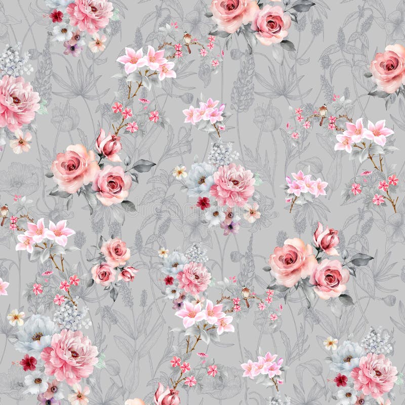 Digital Print Flower Pattern Design Stock Illustration - Illustration ...