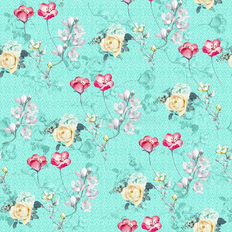 Digital Print Flower Pattern Design Stock Illustration - Illustration ...