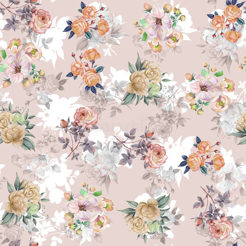 Digital Print Flower Pattern Design Stock Illustration - Illustration ...