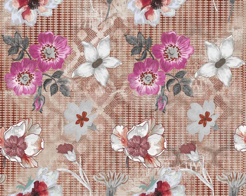 Digital Print Flower Pattern Design Stock Illustration - Illustration ...