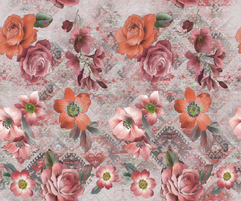 Digital Print Flower Pattern Design Stock Illustration - Illustration ...