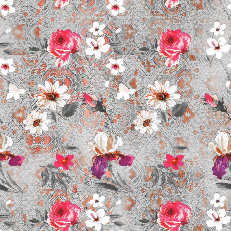 Digital Print Flower Pattern Design Stock Illustration - Illustration ...