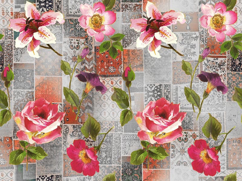 Digital Print Flower Pattern Design Stock Illustration - Illustration ...