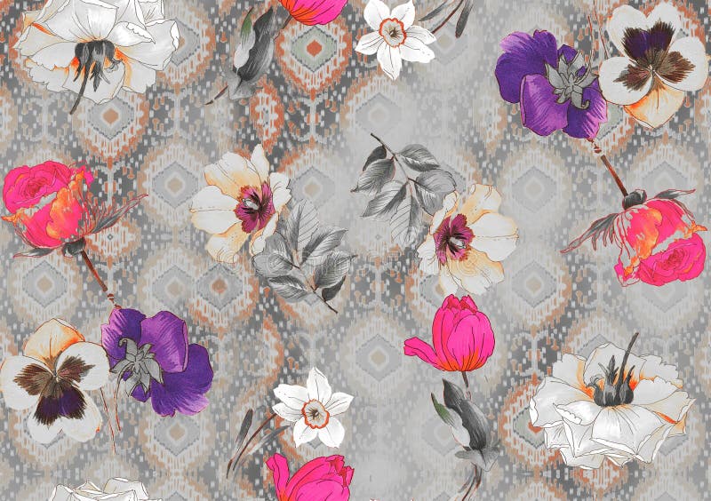 Digital Print Flower Pattern Design Stock Illustration - Illustration ...