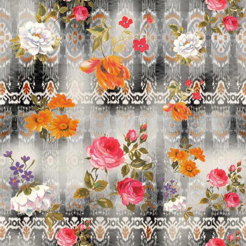 Digital Print Flower Pattern Design Stock Illustration - Illustration ...