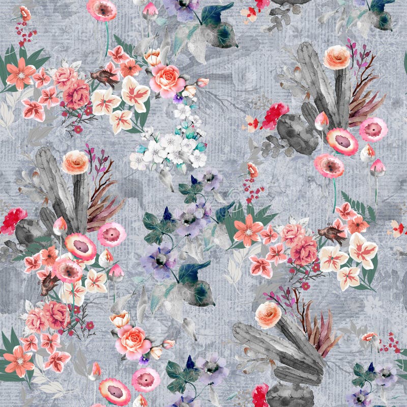 Digital Print Flower Pattern Design Stock Illustration - Illustration ...