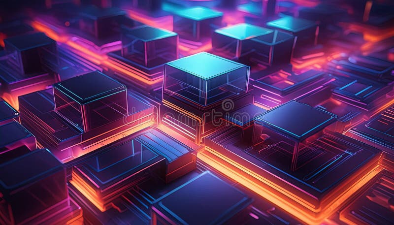 Digital Prism Grid â€“ Isometric Cityscape in Light and Color Stock ...