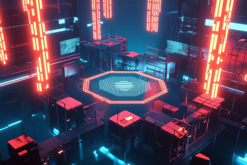 A Digital Prison Where Inmates are Contained within Individual Glowing ...