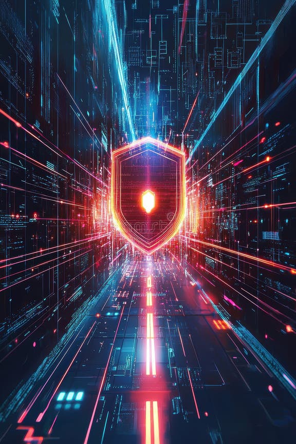 Digital Privacy Shield Visualization with Glowing Security Elements and ...