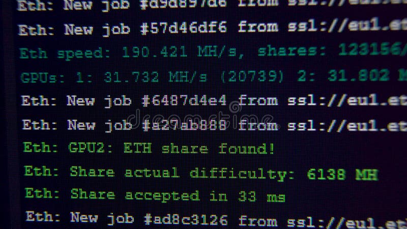 Ethereum Mining Screen Displaying Hashrate Stock Footage - Video of ...