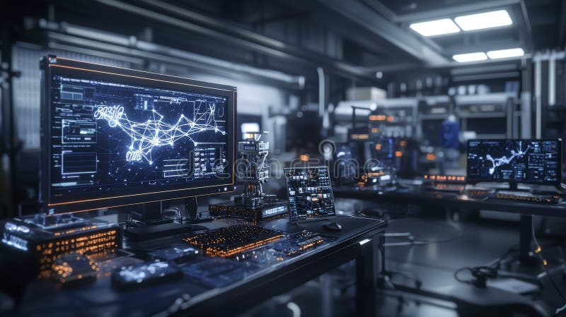 Digital Process in High-tech Environment with Glowing Pathways and ...