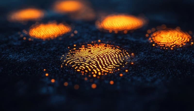 Digital Processing of Biometric Fingerprints on a Dark Surface with Glowing Details Stock Image ...