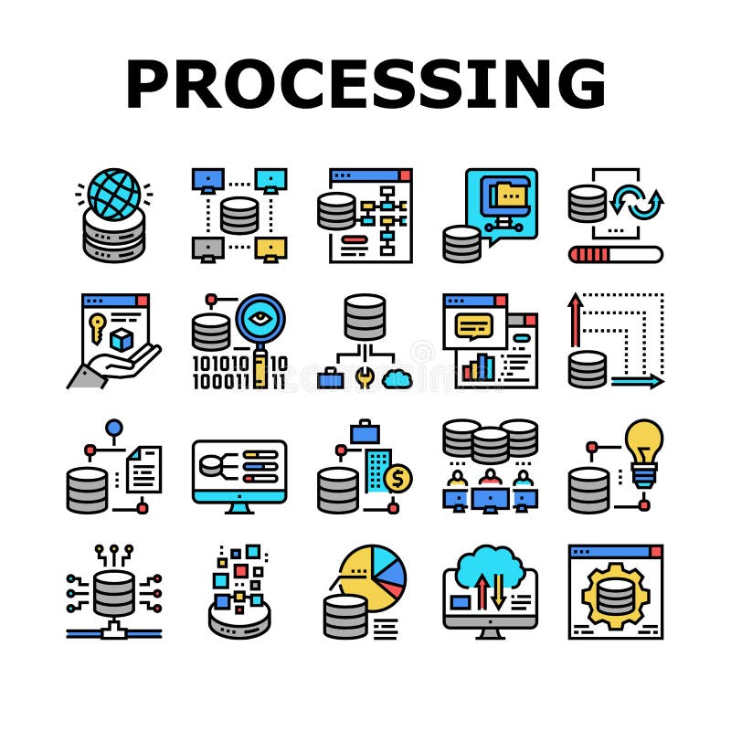 Digital Processing Collection Icons Set Vector Illustration Stock ...