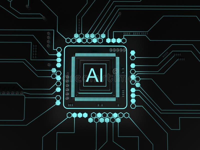 Digital Processor Artificial Intelligence AI Chip with Led Neon Stock Illustration ...