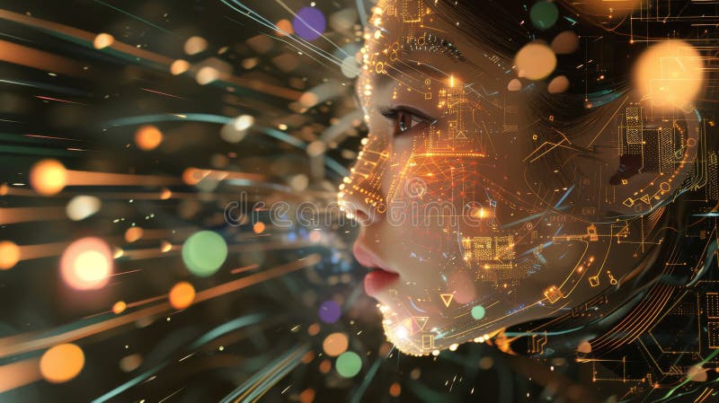 Digital Profile of a Woman with Neon Tech Elements Stock Photo - Image ...