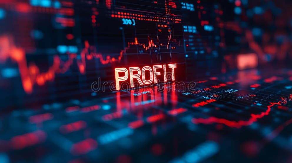 Digital Profit Visualization with Glowing Charts and Data Analysis in a ...