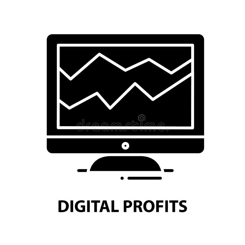 Digital Profits Icon, Black Vector Sign with Editable Strokes, Concept ...