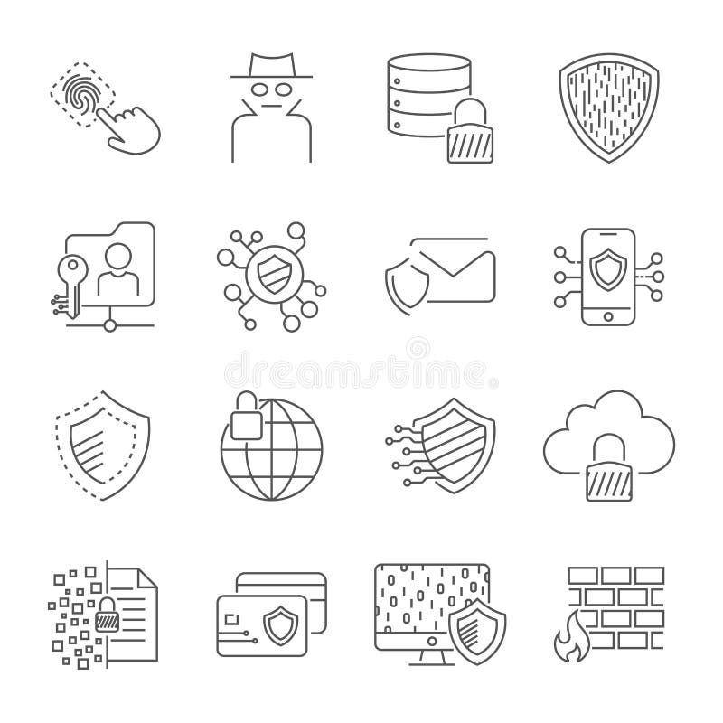 Digital Protection and Cyber Security Icons Set. Business Data ...