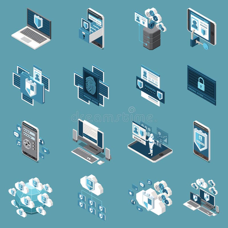 Digital Protection Icon Set Stock Vector - Illustration of safe ...