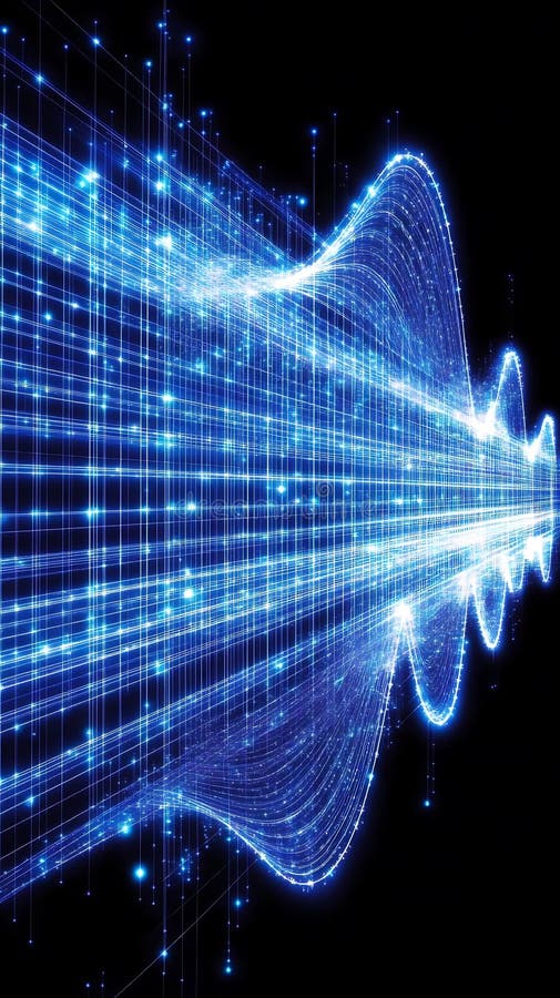 Digital Pulse: Abstract Blue Grid with Waves and Particle Effects Stock ...