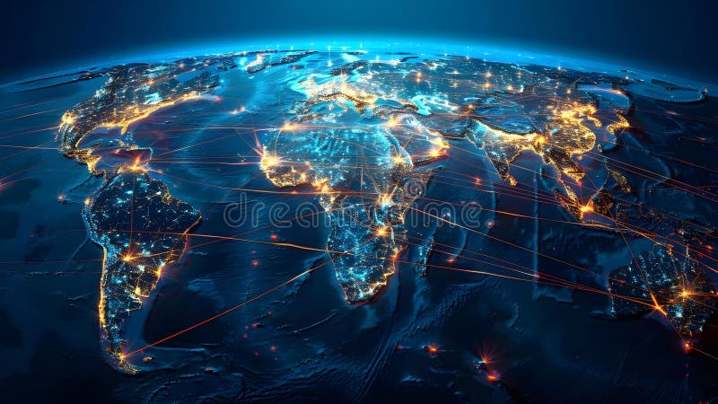 Digital Pulse: High-Speed Data Flow Over Africa and Asia. Concept ...