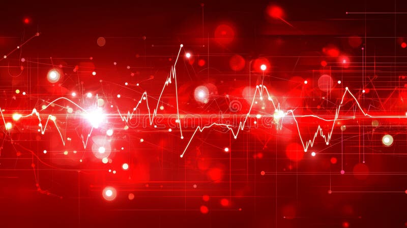 Digital Pulse Technology on Abstract Red Background, Dynamic Vital ...
