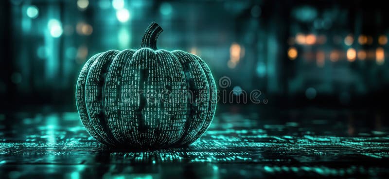 Digital Pumpkin with Binary Code Design, Glowing in Dark Environment ...