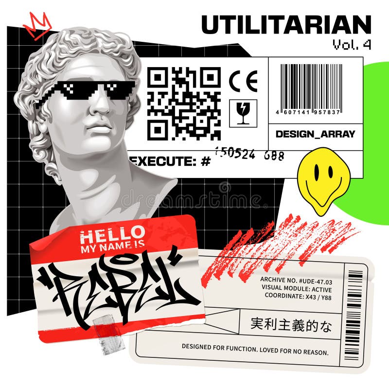 Digital Punk Collage with Packaging and Graffiti Elements Stock ...