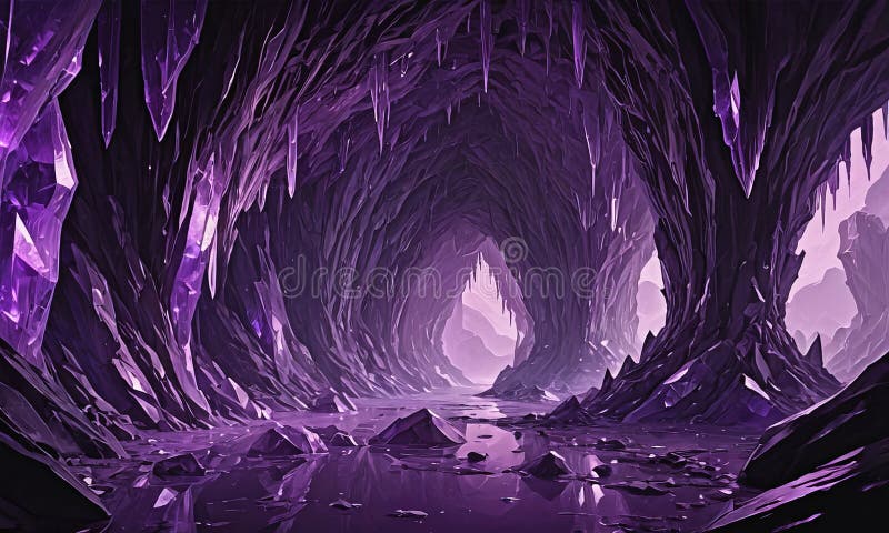 Digital Purple Cave with Stalactites and Stalagmites, Featuring Winding ...