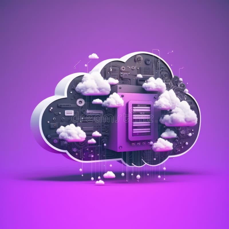 Digital Purple Cloud With Computer Circuit Board Created Using