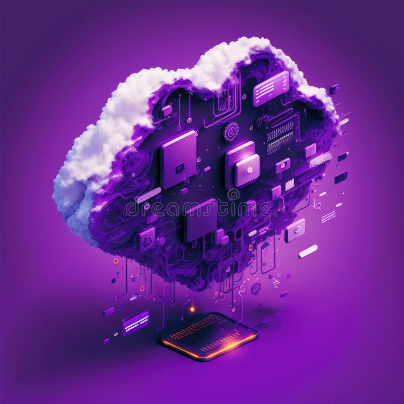Digital Purple Cloud With Computer Circuit Board Created Using Generative Ai Technology Stock