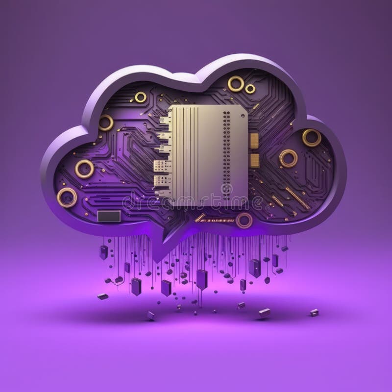Digital Purple Cloud with Computer Circuit Board, Created Using ...
