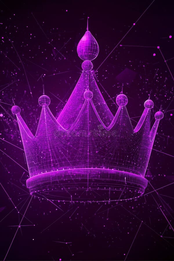 Digital Purple Crown Abstract Symbol on Technology Background of Lines ...