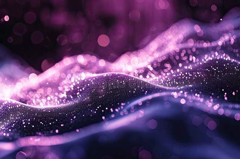 Digital Purple Particles Wave and Light, Abstract Background with ...