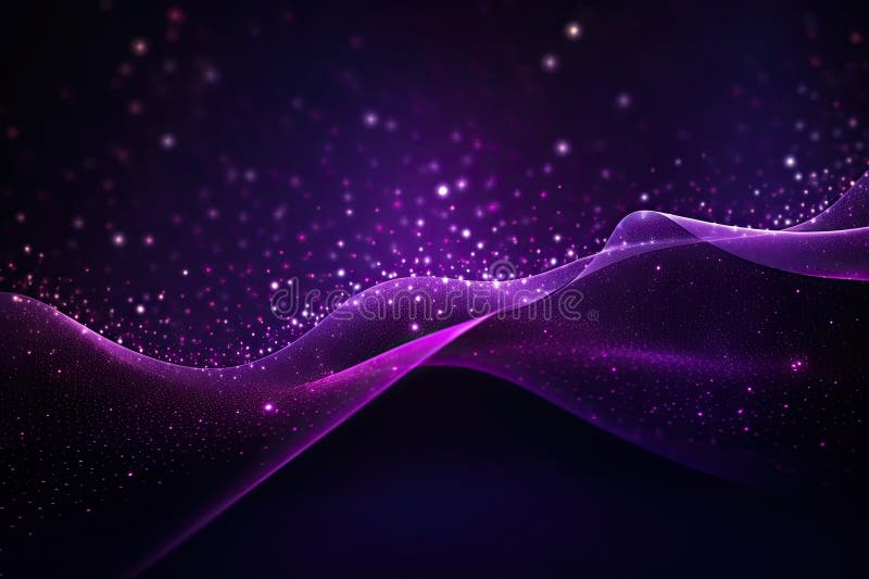 Digital Purple Particles Wave and Light, Abstract Background with ...