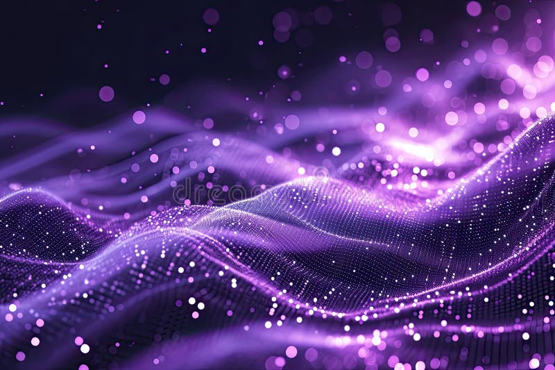 Digital Purple Particles Wave and Light, Abstract Background with ...