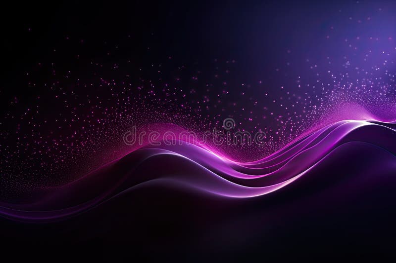 Digital Purple Particles Wave and Light, Abstract Background with ...